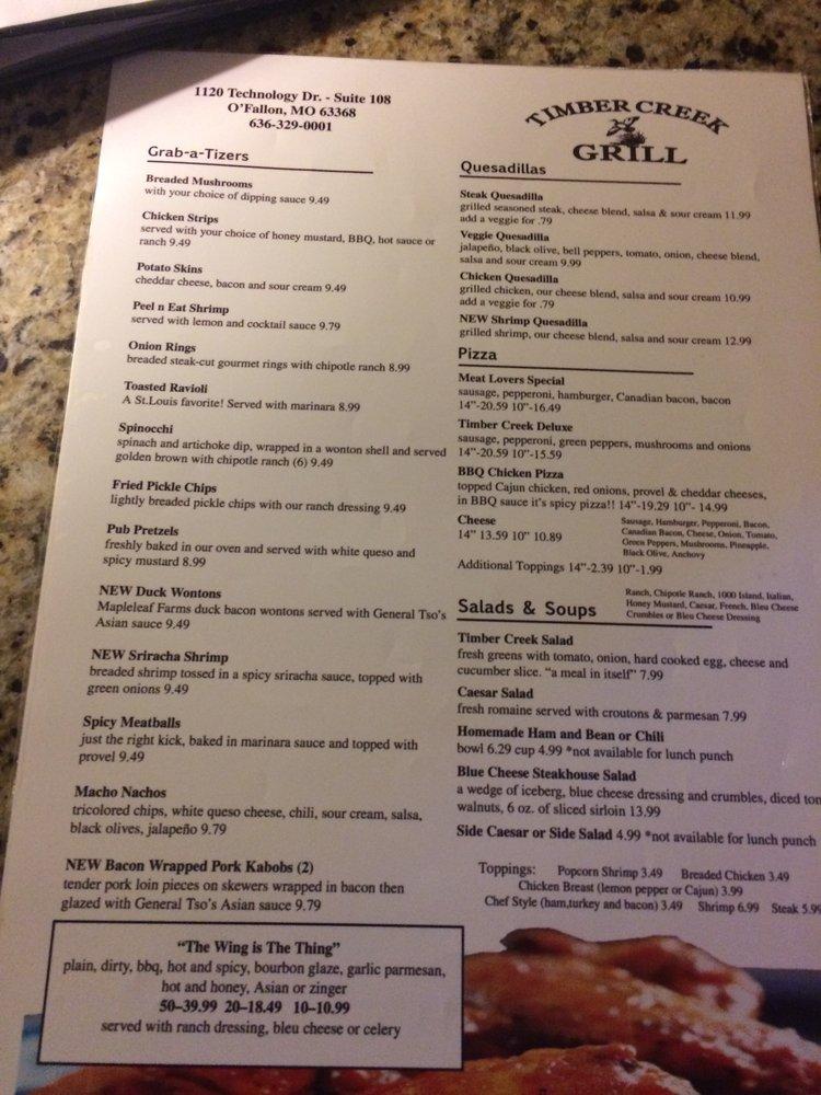 Menu at Timber Creek Grill pub & bar, Dardenne Prairie