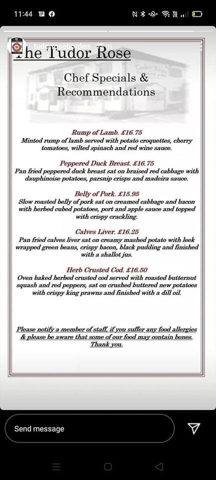 Menu at Tudor Rose pub & bar, Sittingbourne