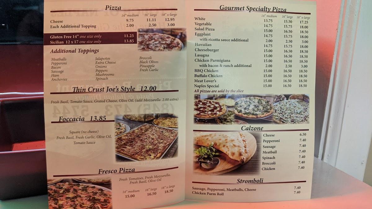Menu at A Touch of Naples pizzeria, Poughkeepsie