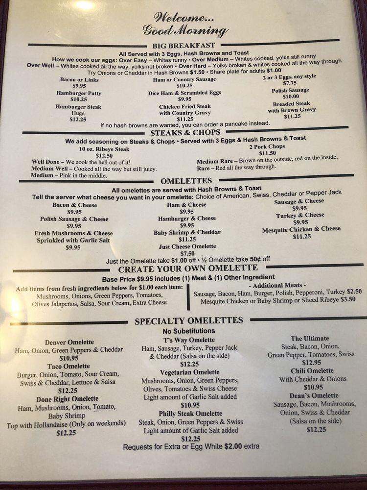 Menu at Dean's Homestyle Cafe, Clackamas
