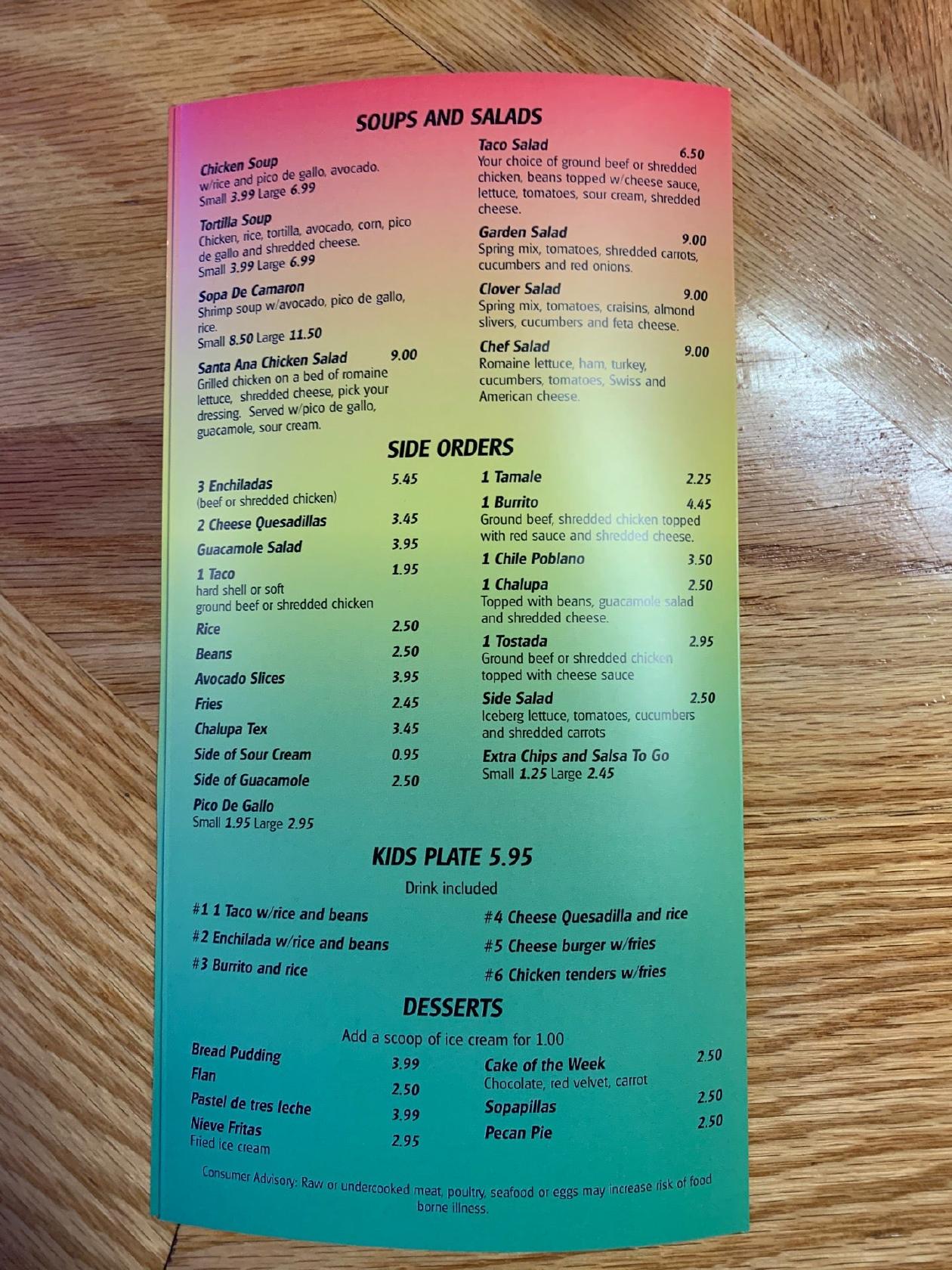Menu at El Preferido Mexican Restaurant, Clover