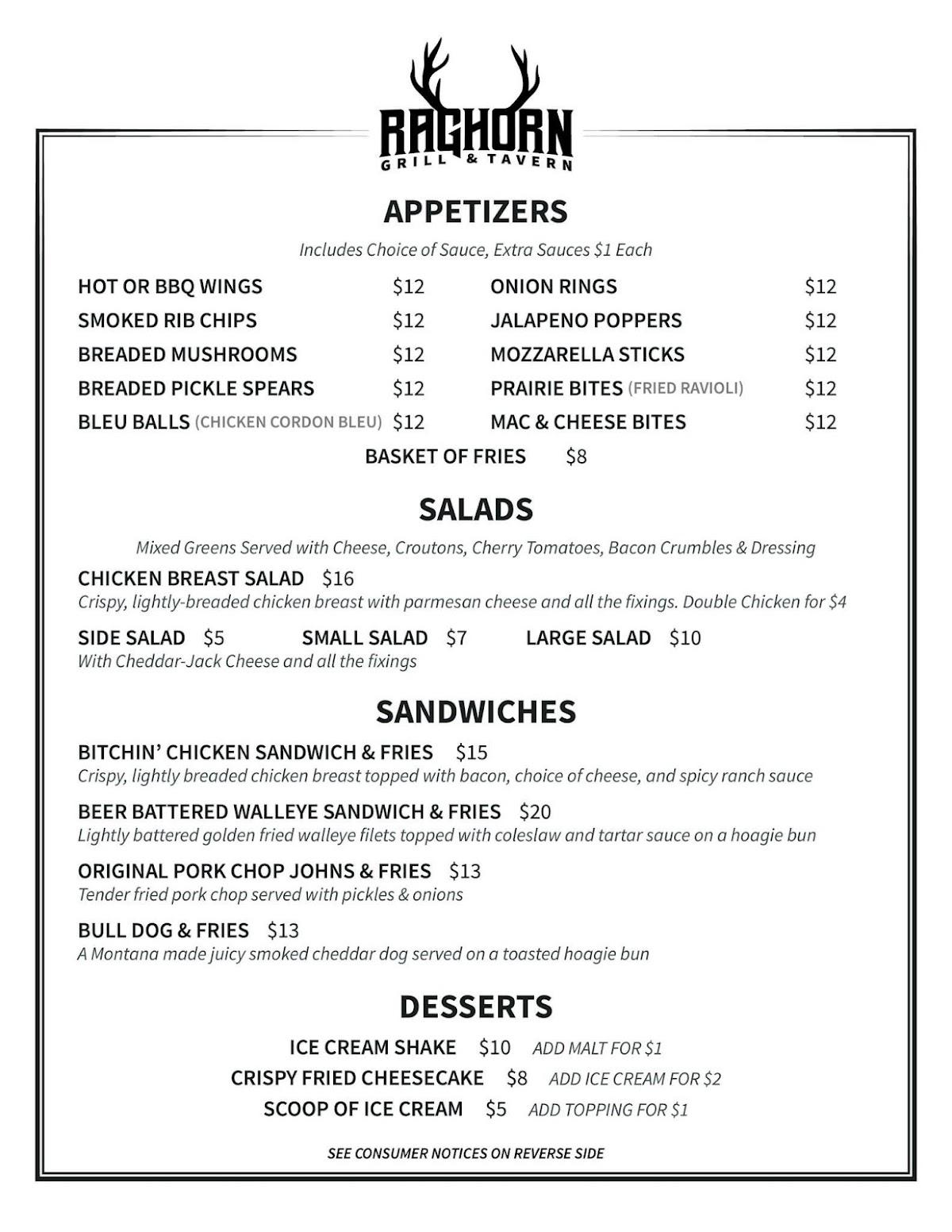 Menu at Big Bull Grill & Tavern restaurant, East Helena