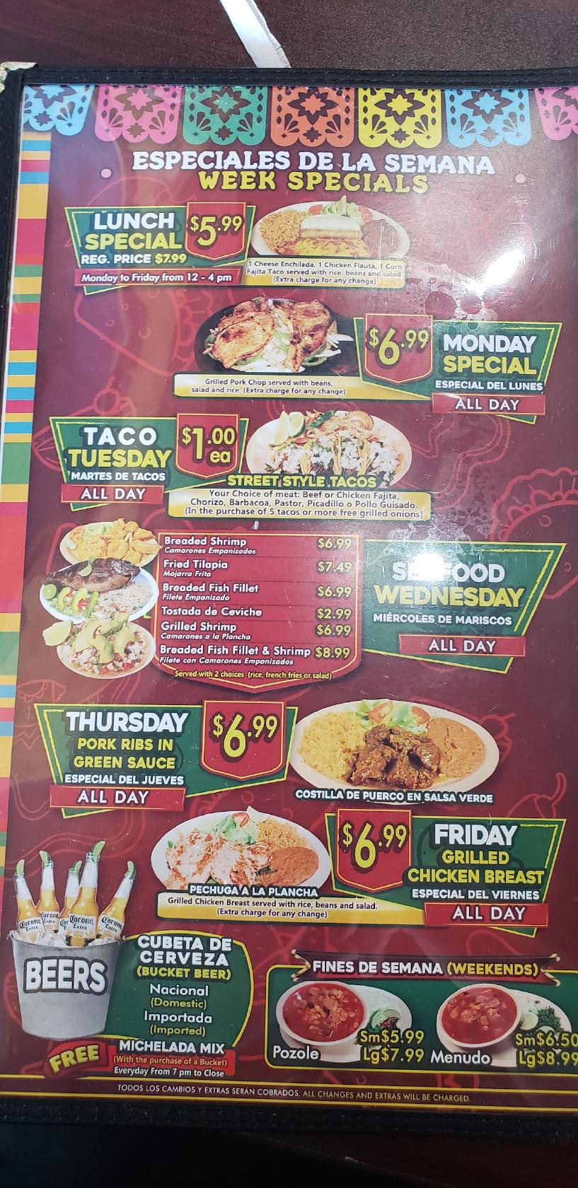 Menu at Taquería Mi Pueblito restaurant, Pearland