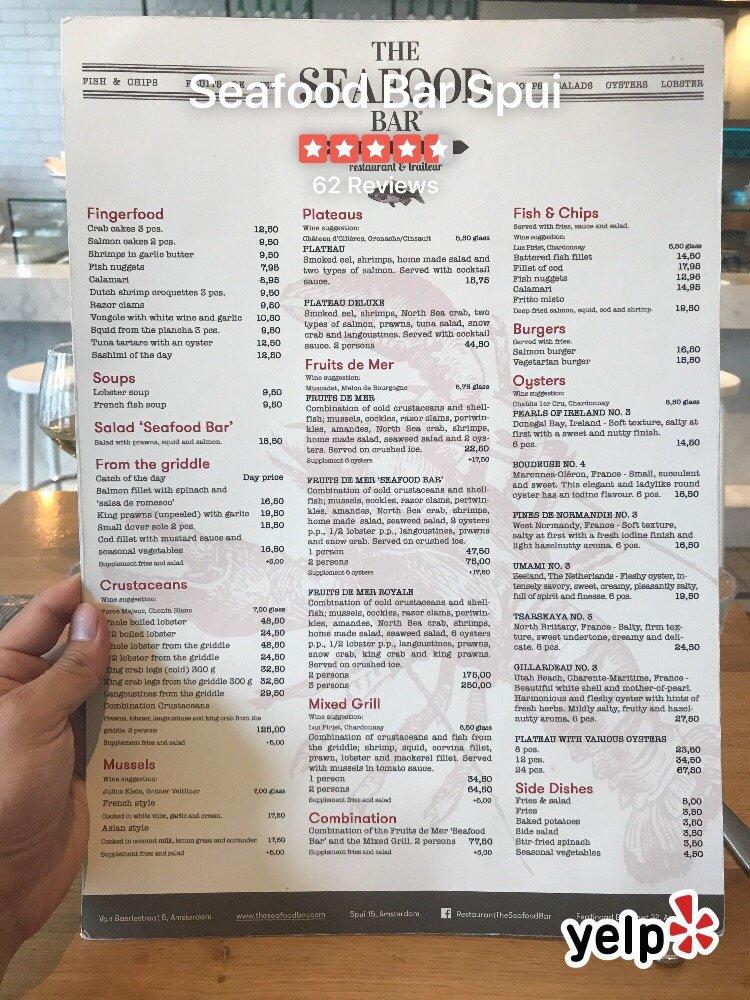 Menu at The Seafood Bar, Amsterdam, Spui 15