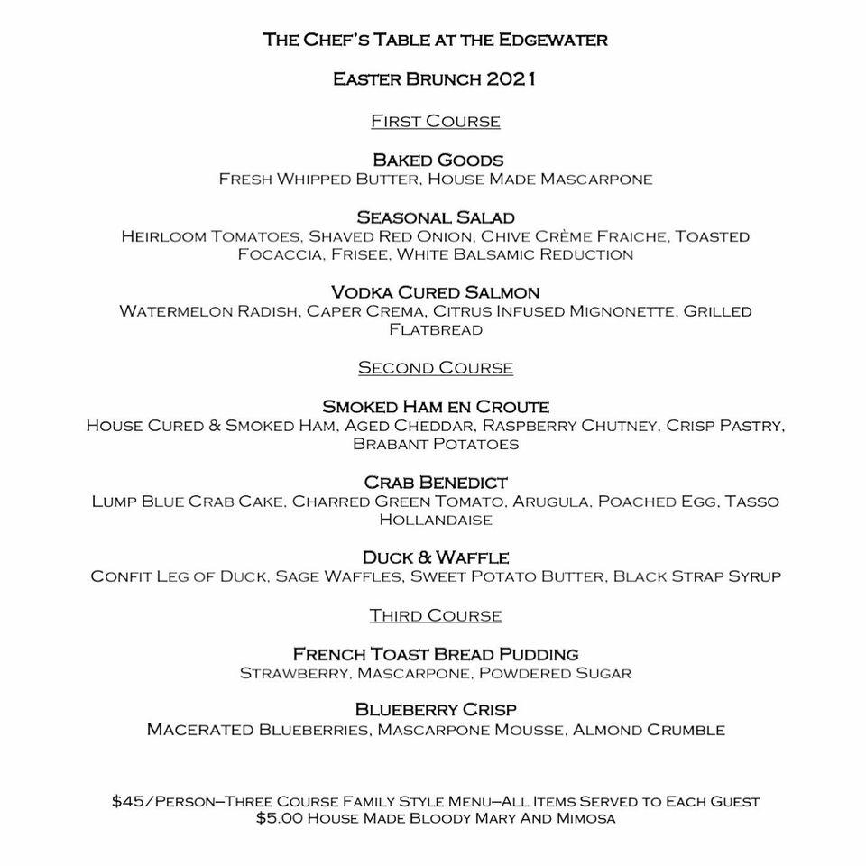 Menu at Chef's Table at the Edgewater restaurant, Winter Garden