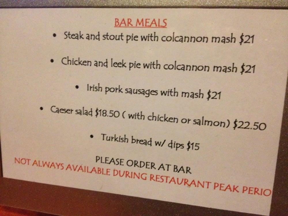 Menu at Fibber McGee's restaurant, Leederville
