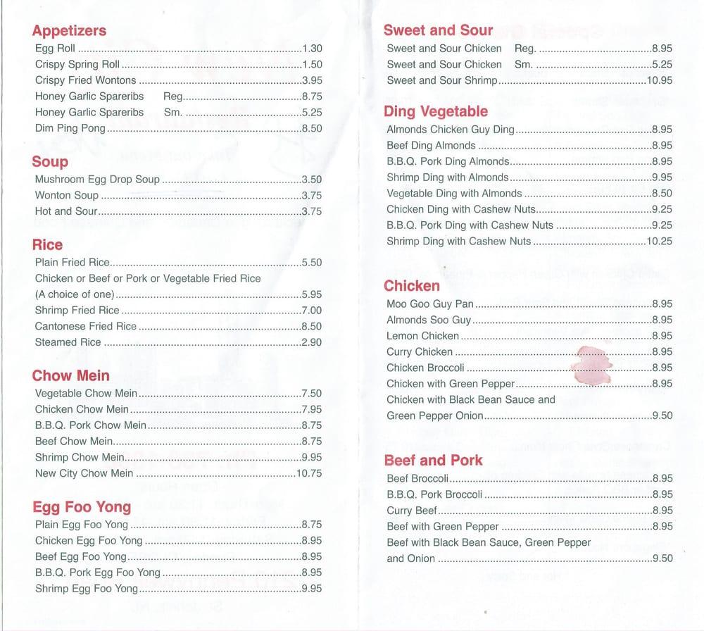 Menu at New City Restaurant, St. John's