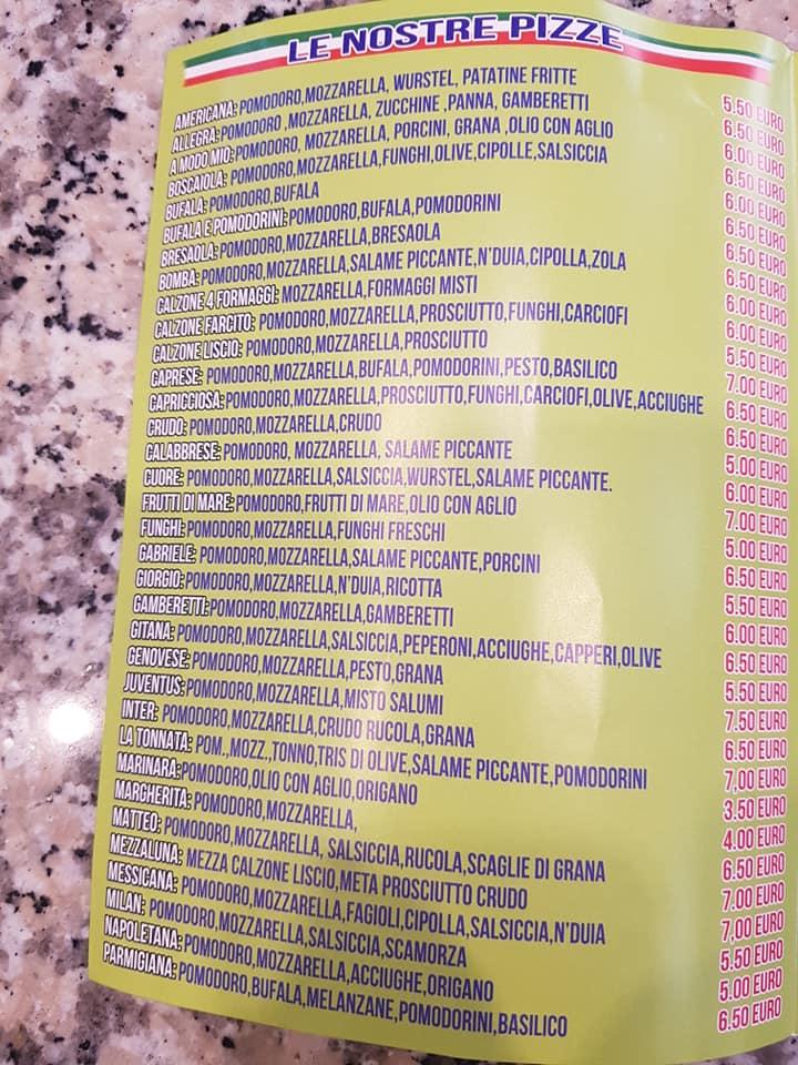 Menu at Pizzeria Rosticceria Santa Sofia, Gerenzano