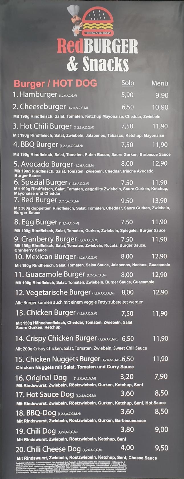 Speisekarte von Red Burger restaurant, Sankt Leon-Rot