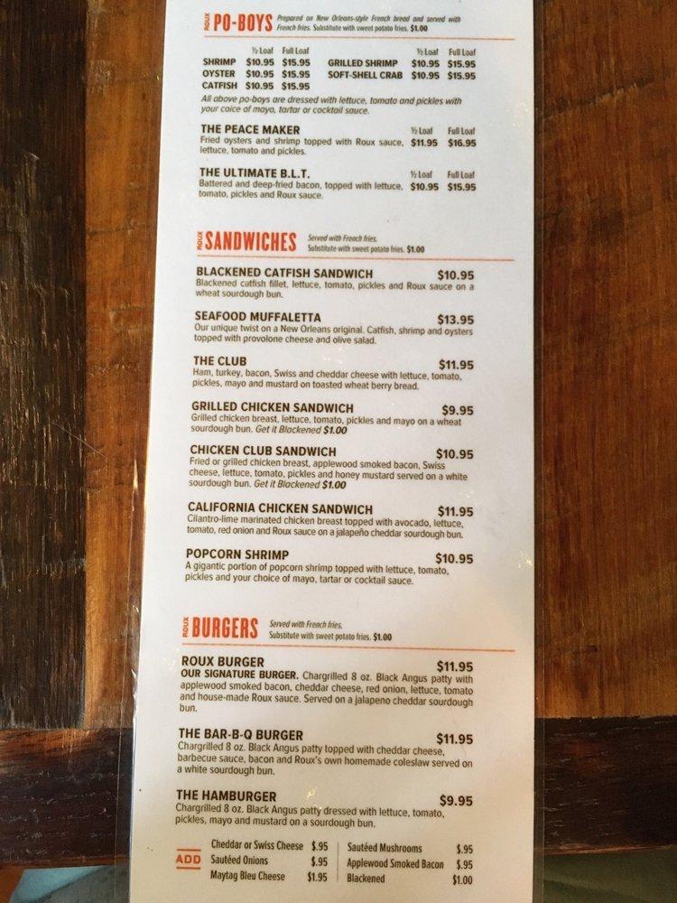 Menu at Roux 61 Seafood & Grill restaurant, Baton Rouge