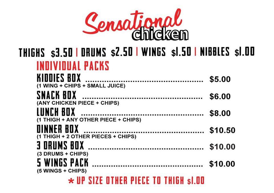 Menu at Sensational Chicken Mount St restaurant, Auckland, 11a Mount St