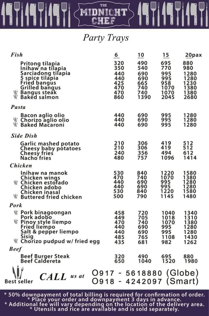 Menu at The Midnight Chef restaurant, Parañaque