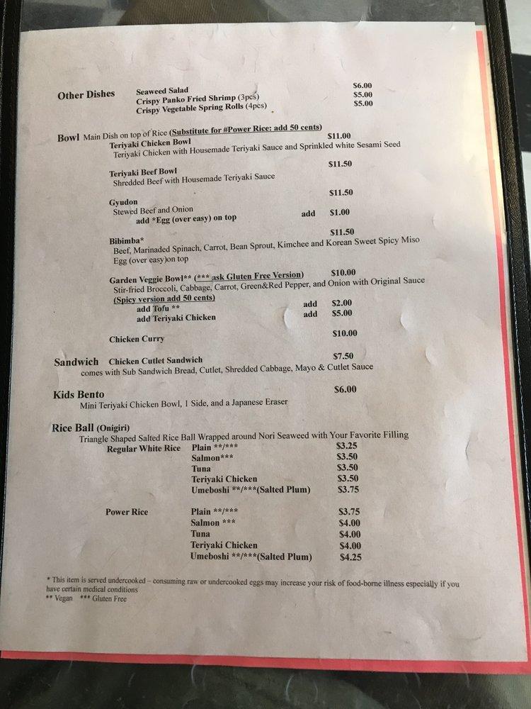 Menu at Bend-O Bento Japanese Kitchen restaurant, Bend