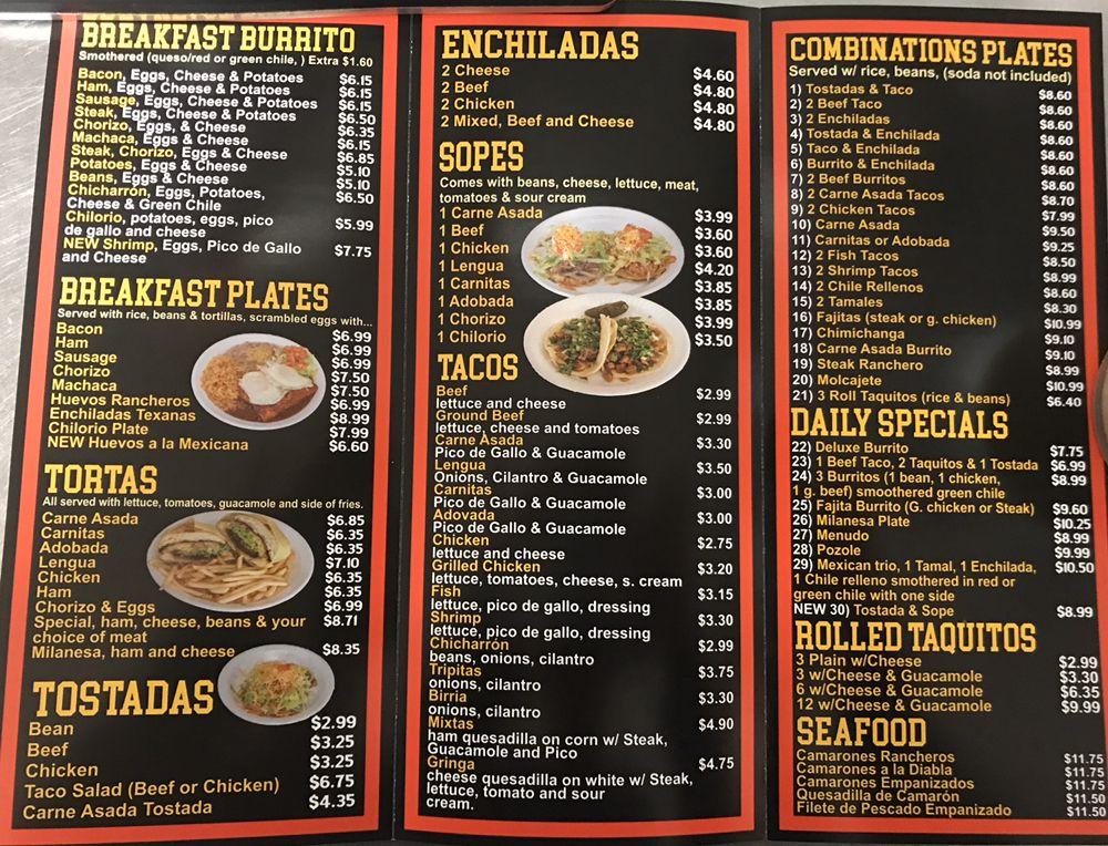 Menu at Habaneros' Mexican Grill restaurant, Trinidad