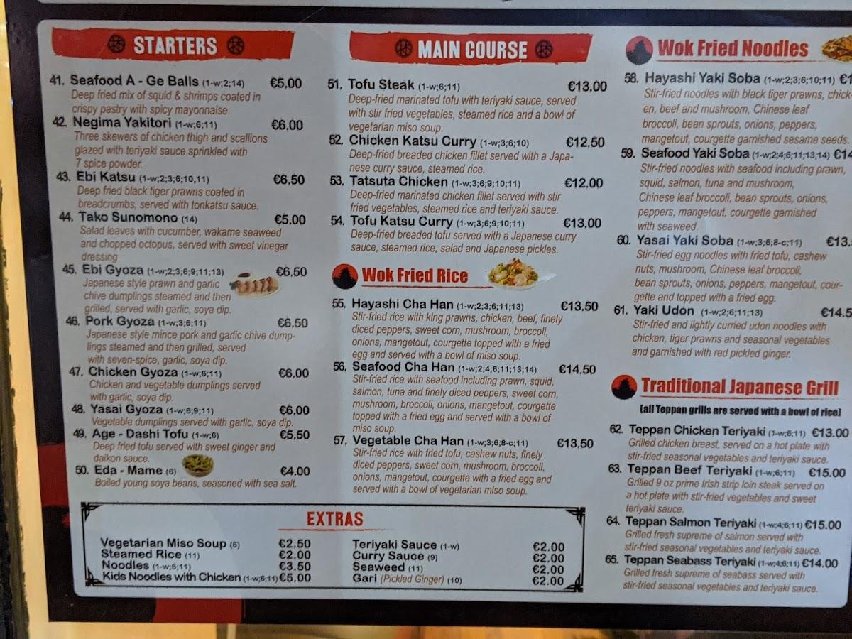 Menu at Hayashi Edenderry restaurant, Edenderry