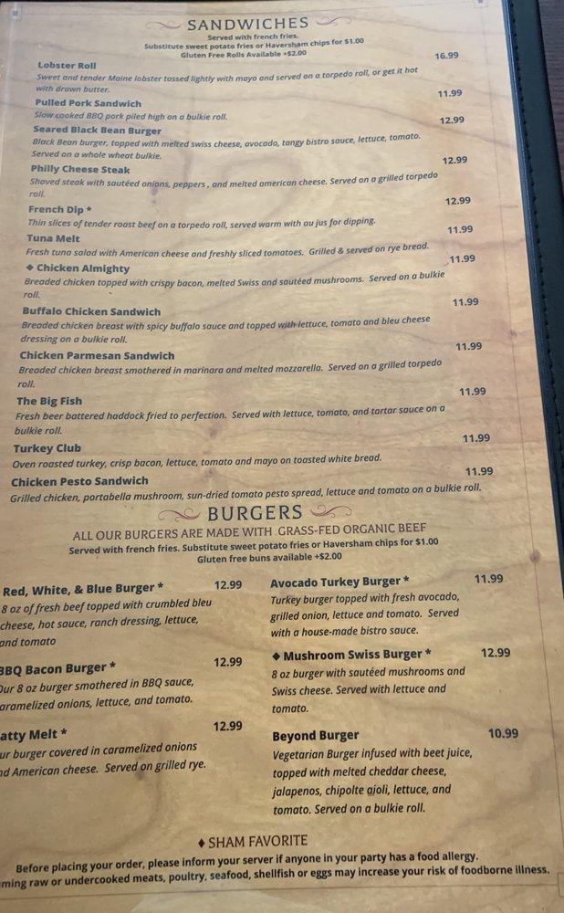 Menu at The Haversham restaurant, Westerly