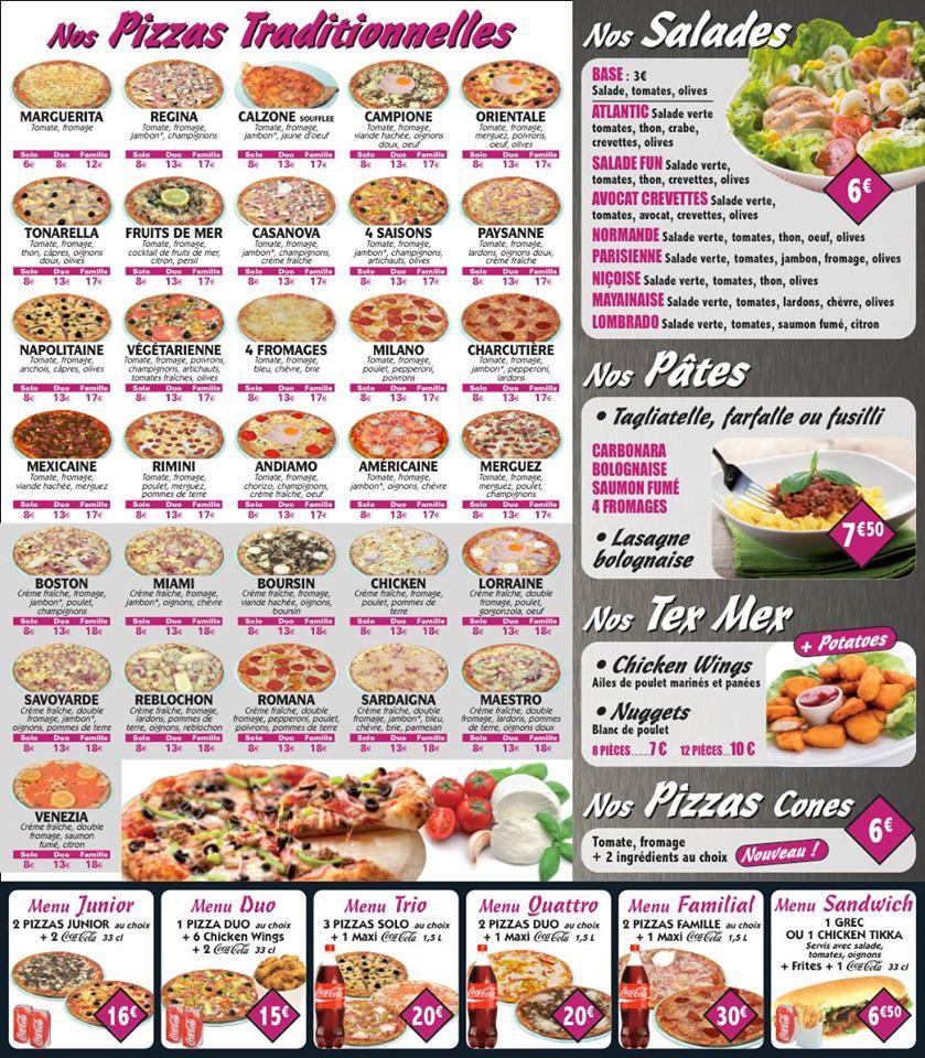 Menu au pizza andiamo restaurant, Laval