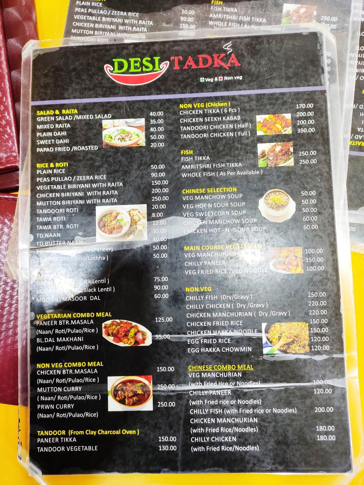 Menu at Desi Tadka, Puri