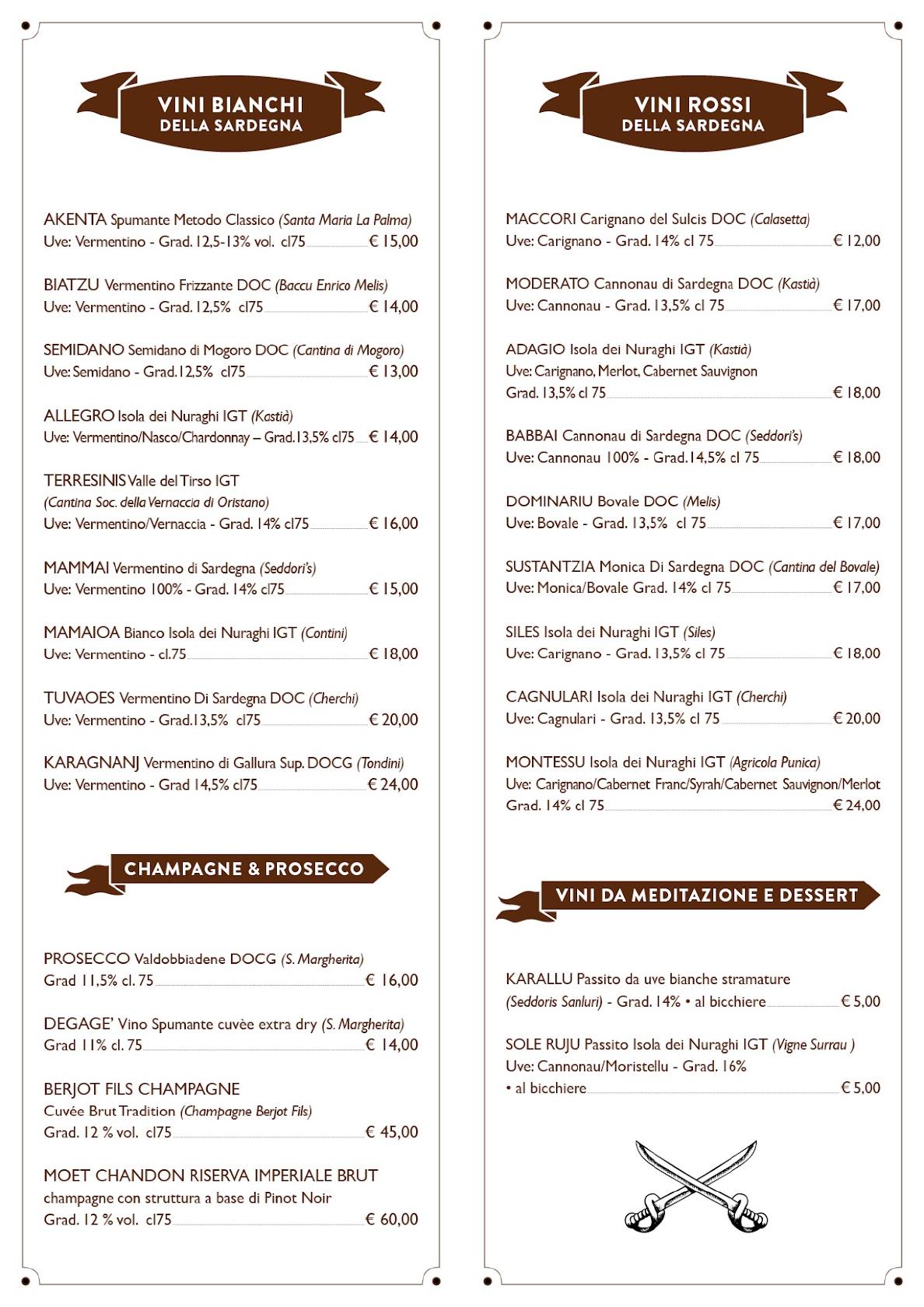 Menu da La Pirata Due La Vendetta ristorante, Cagliari