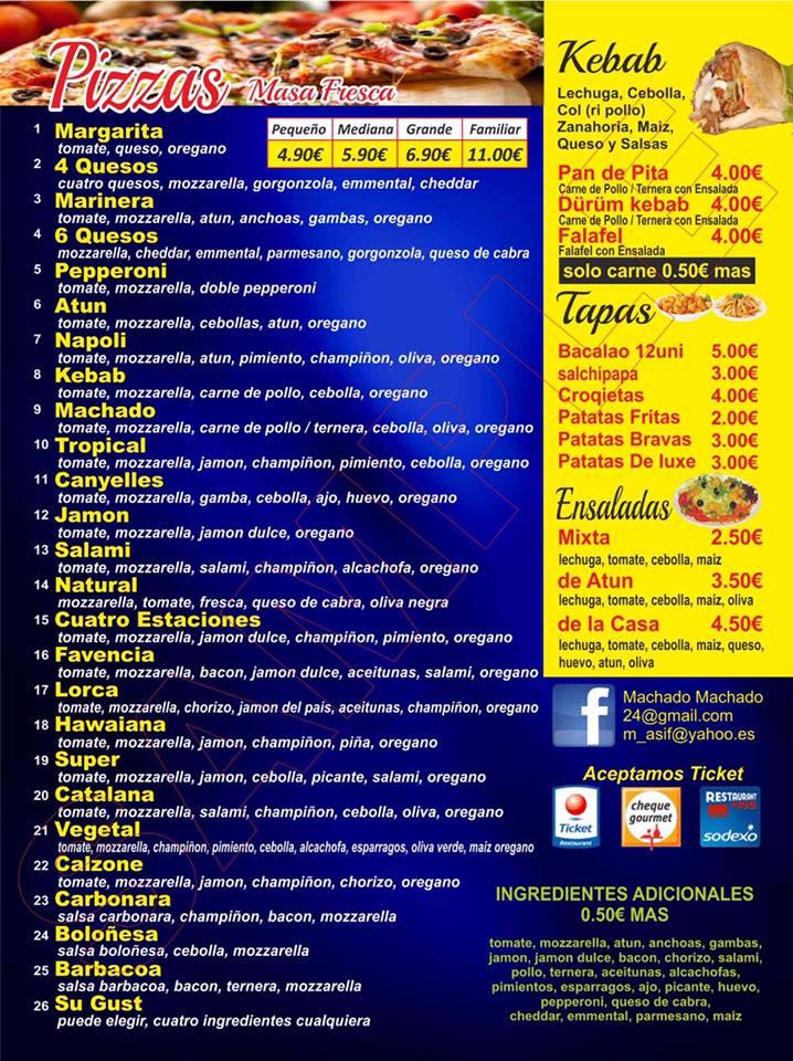 Menu at Machado Restaurant, Barcelona