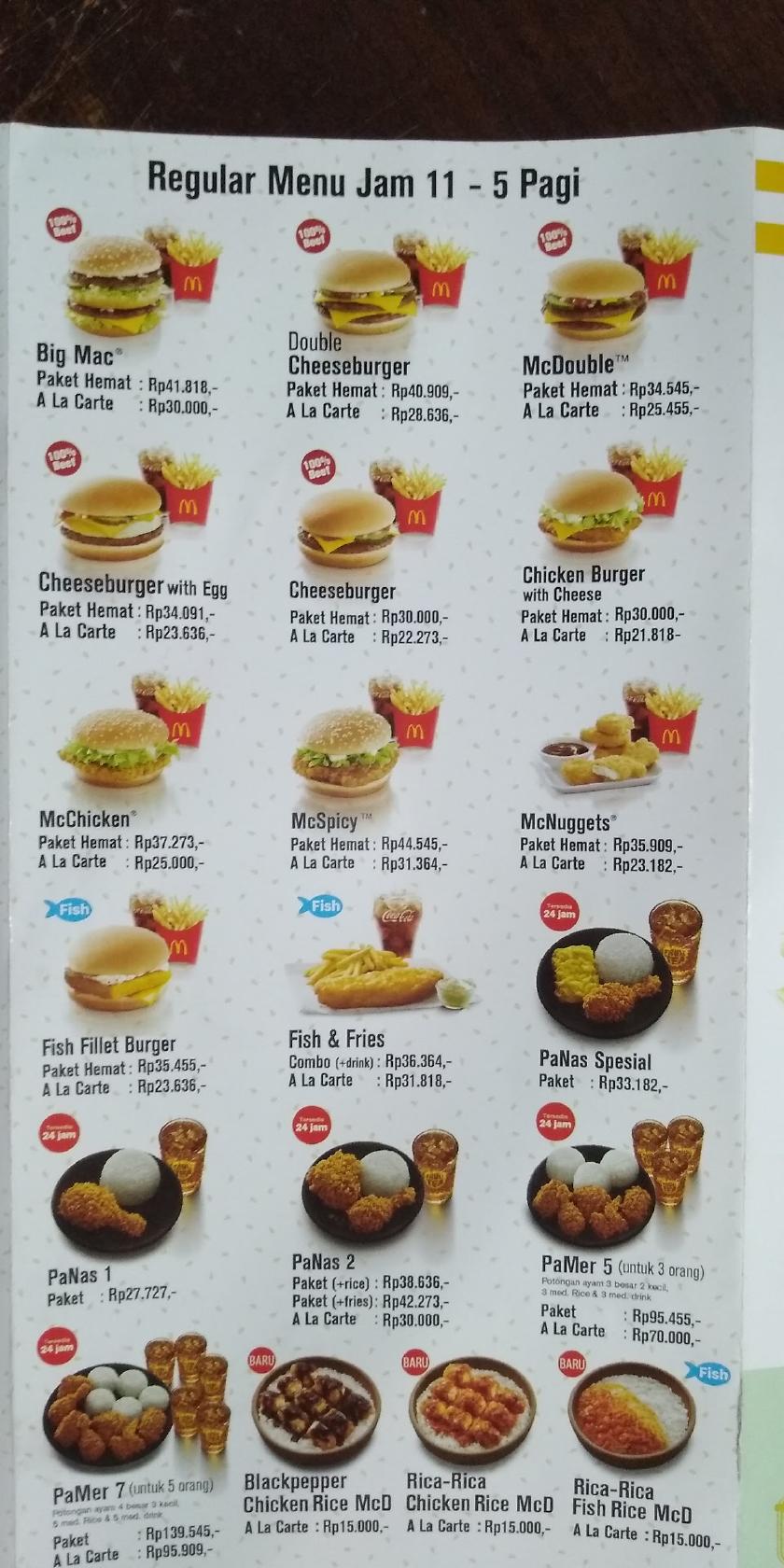 Menu at McDonald's Mampang restaurant, South Jakarta, Jl. Mampang Prpt ...