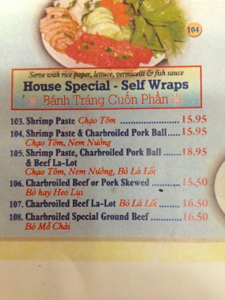 Menu at Minh Chau Restaurant, Calgary