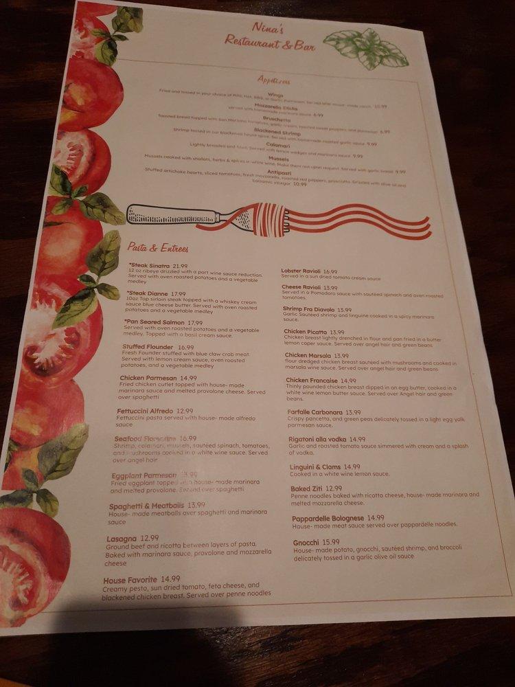 Menu at Nina’s Restaurant & Bar, Clayton