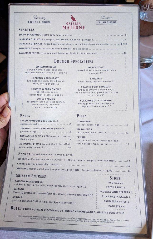Menu at Osteria Mattone pub & bar, Roswell