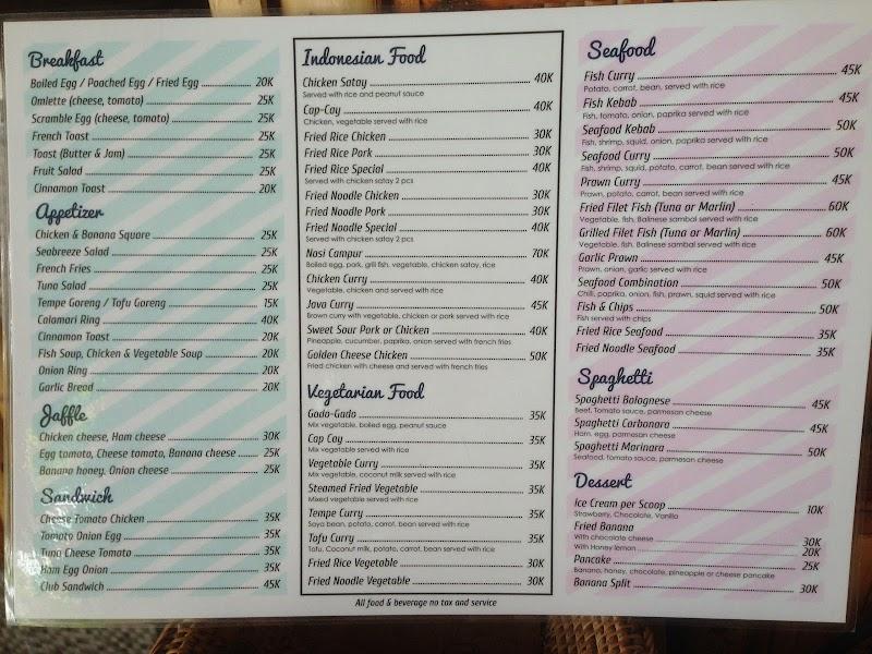 Menu at Sea Breeze Cafe Ceningan, Lembongan