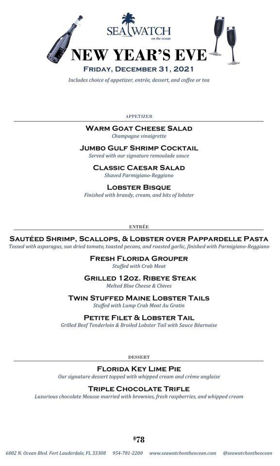 Menu at Sea Watch On the Ocean restaurant, Sea Ranch Lakes