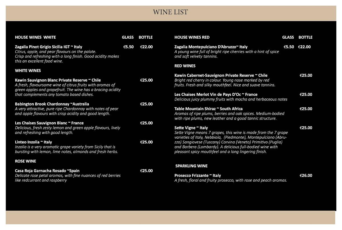 Menu at The Hazel House cafe, Dublin