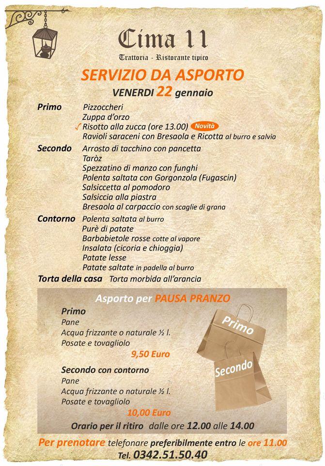 Menu da Trattoria Cima 11 ristorante, Sondrio