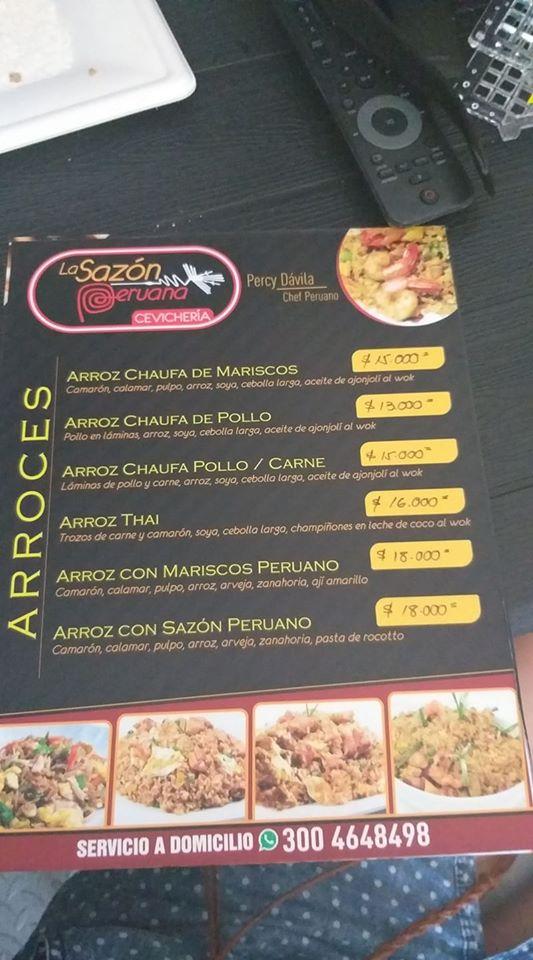 Menu at La Sazón Peruana restaurant, Medellín
