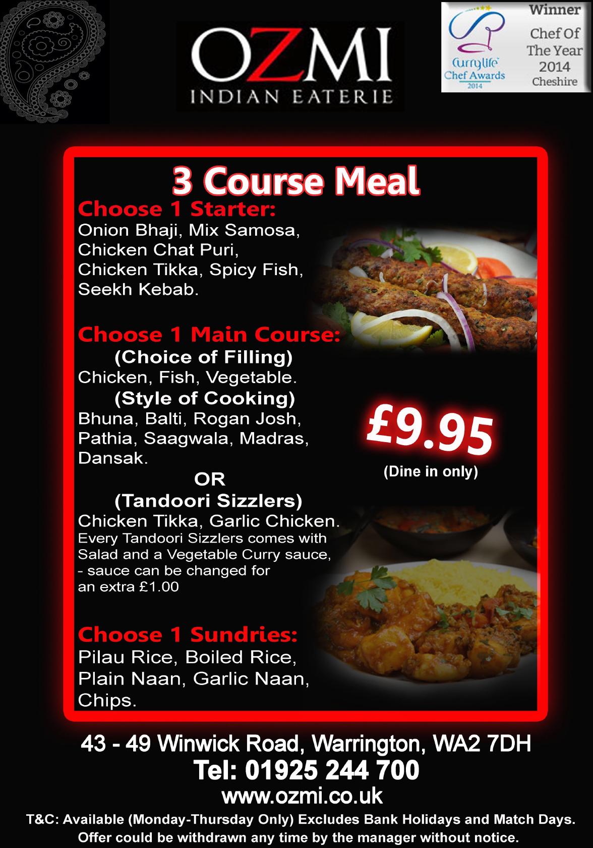 Menu at Ozmi Indian Eatery & Restaurant, Warrington