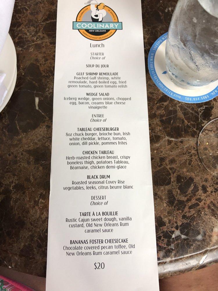 Menu at Tableau pub & bar, New Orleans, 616 St Peter