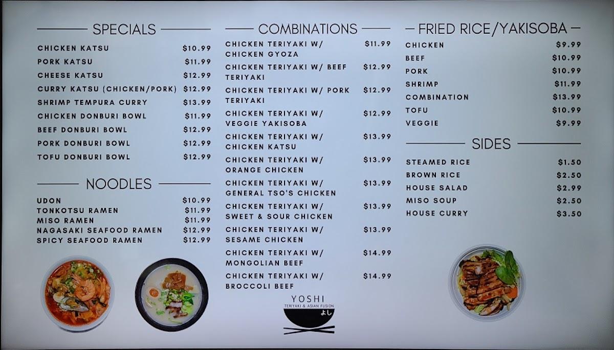Menu at Yoshi Teriyaki restaurant, Everett, Hwy 99 Suite D
