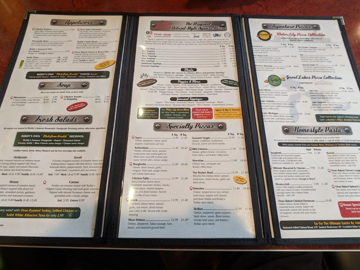 Menu at Buddy's Pizza pizzeria, Detroit, Conant