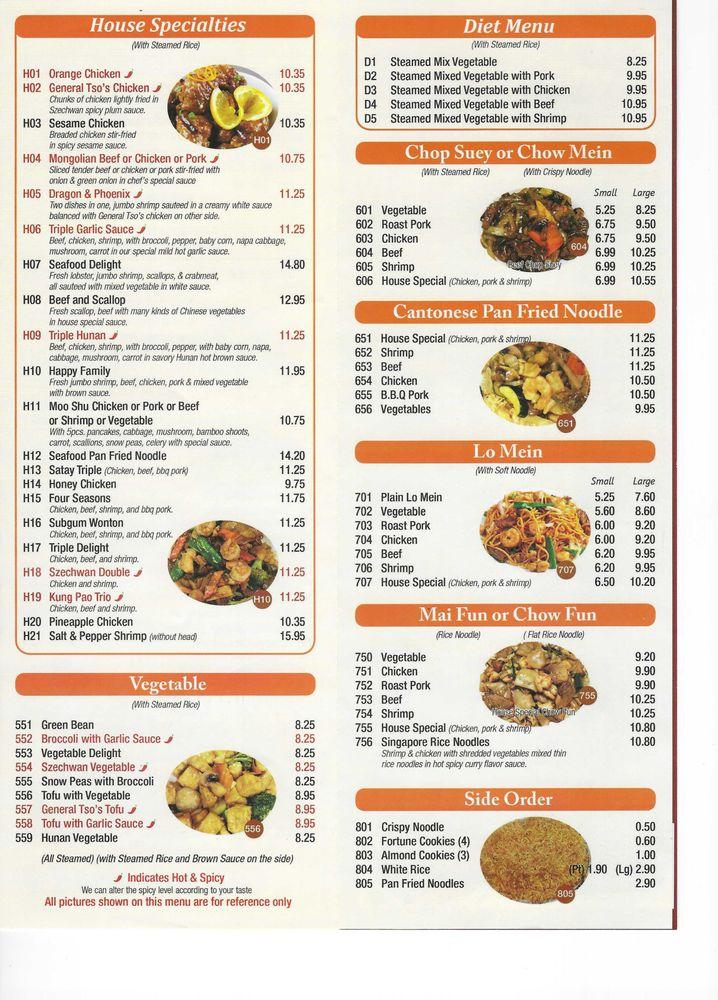 Carta del restaurante China One, Manhattan, 360 W North St