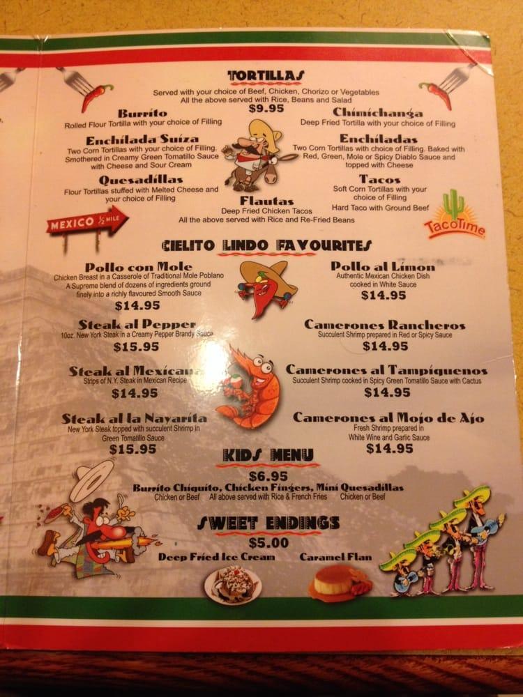 Menu at Cielito Lindo restaurant, Pickering