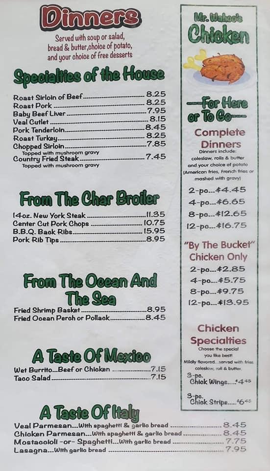 Menu at Mr. Wahoo's Eatery restaurant, Dowagiac