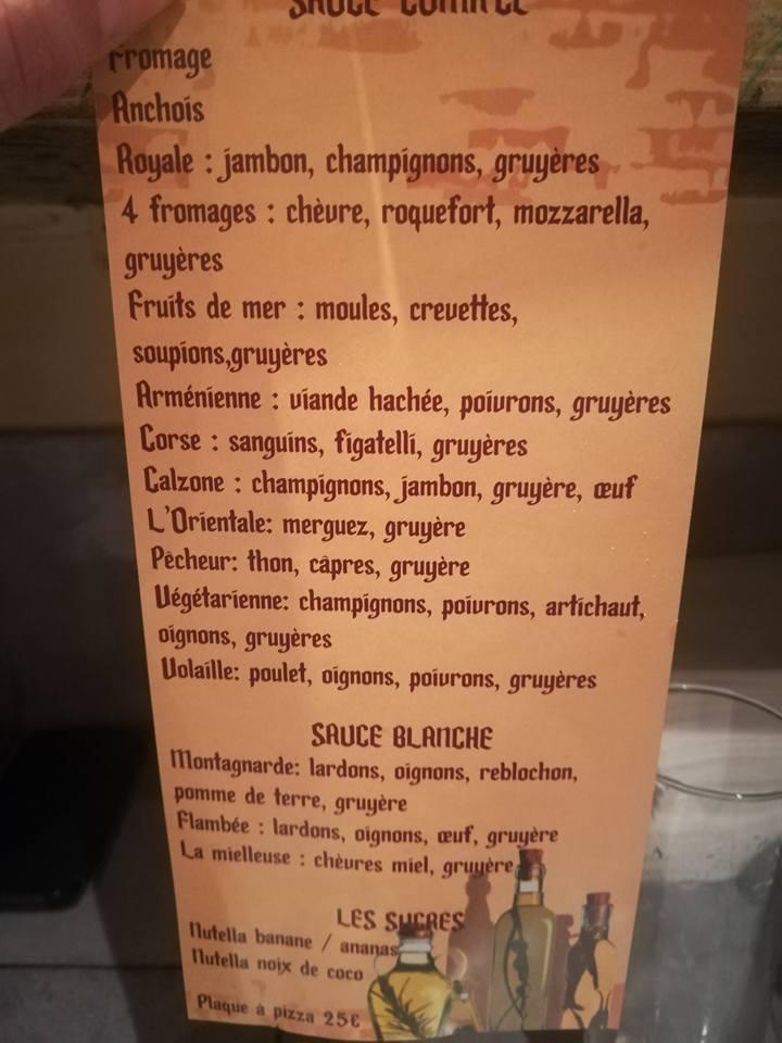 Menu at Pizzeria L'oasis, Camps-la-Source