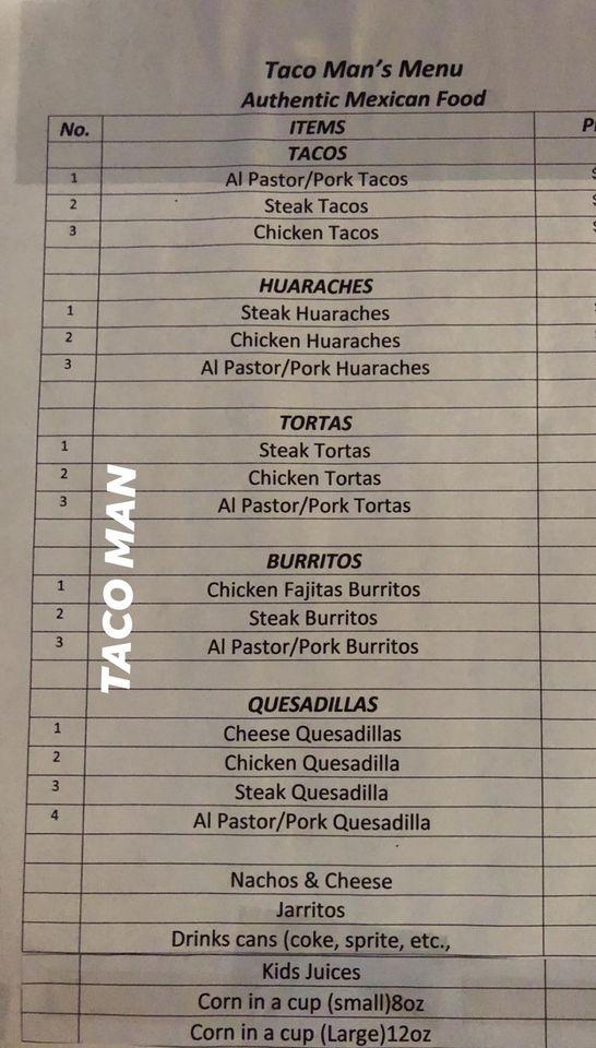 Menu at Taco Man, Cedartown