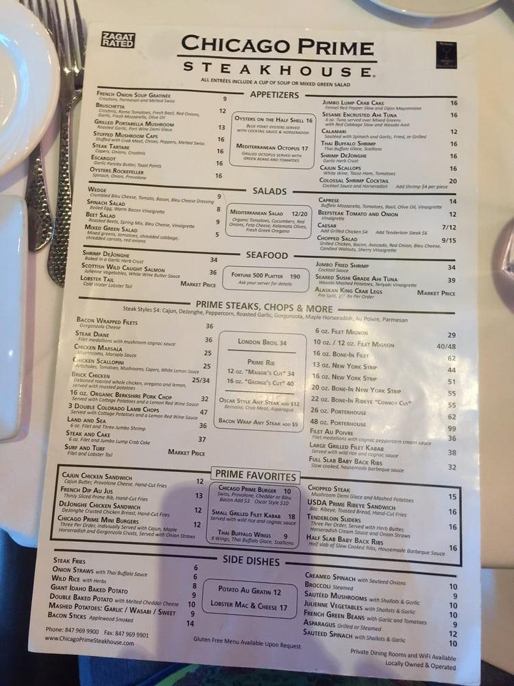 Menu at Chicago Prime Steakhouse, Schaumburg