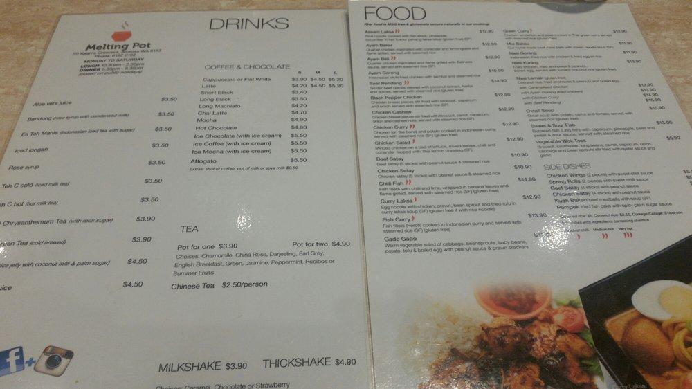 Menu at Melting Pot Cafe, Ardross