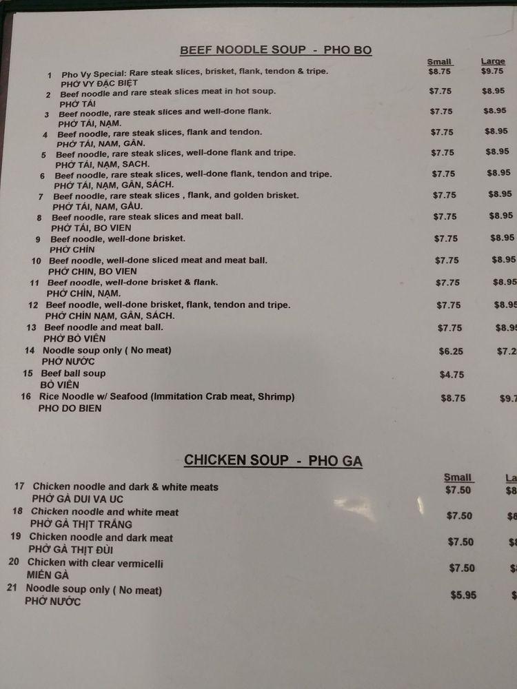 Menu at Pho Vy Restaurant, Bakersfield, 333 Union Ave