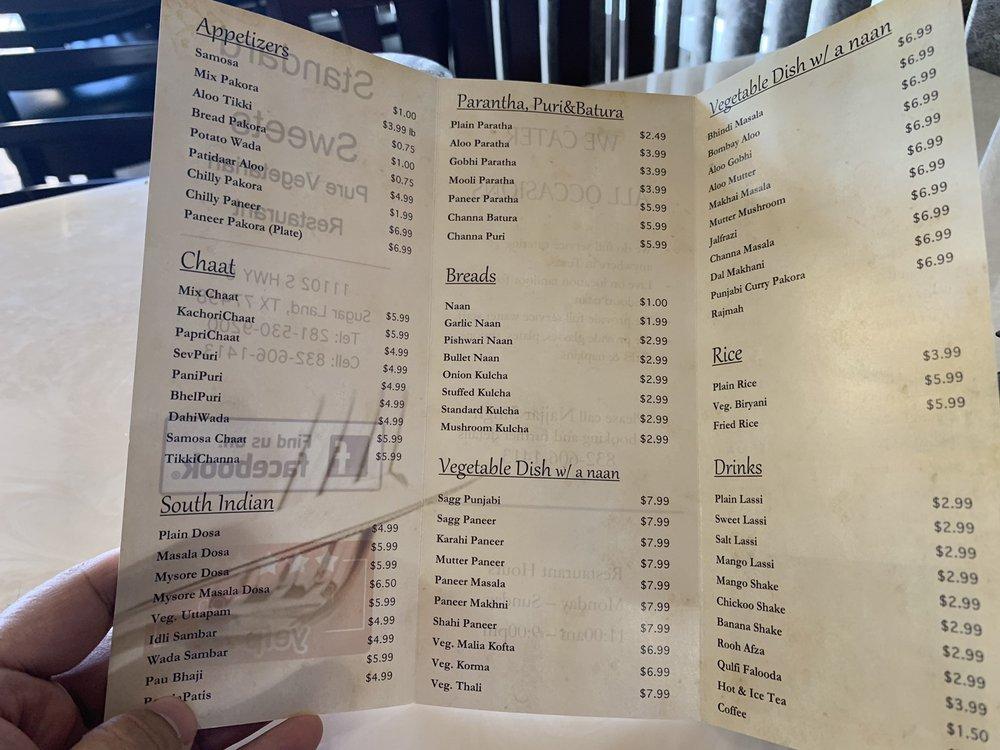 Menu at Standard Sweets restaurant, Sugar Land