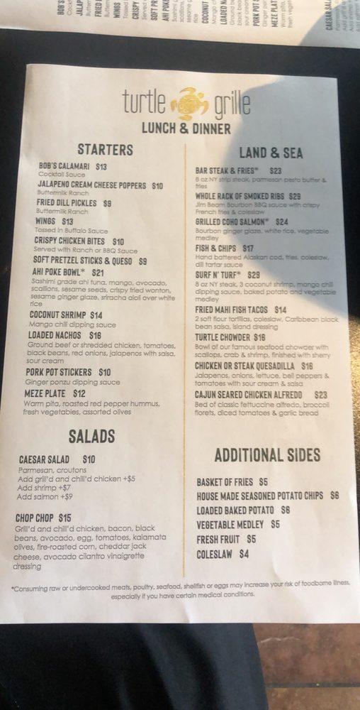 Menu at Turtle Grille pub & bar, Lake Havasu City