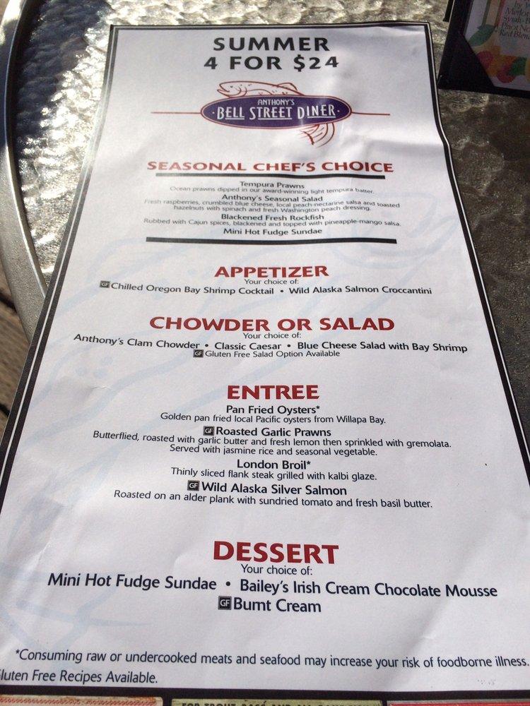 Menu at Anthony's Pier 66 & Bell Street Diner restaurant, Seattle