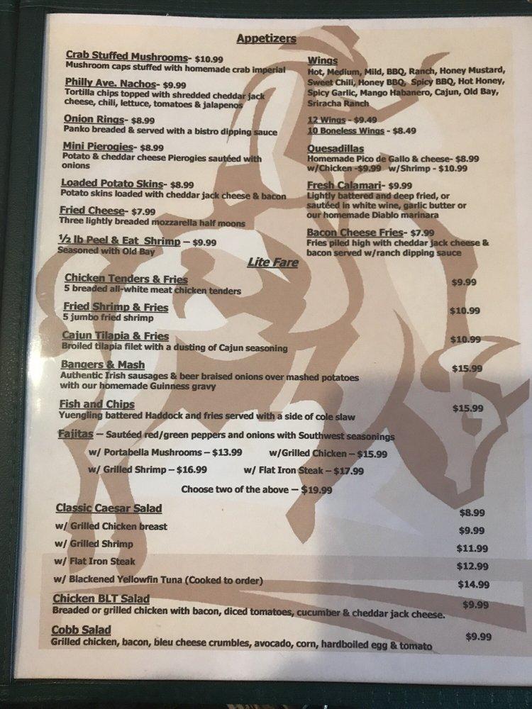 Menu at Durango's Saloon steakhouse, Boyertown