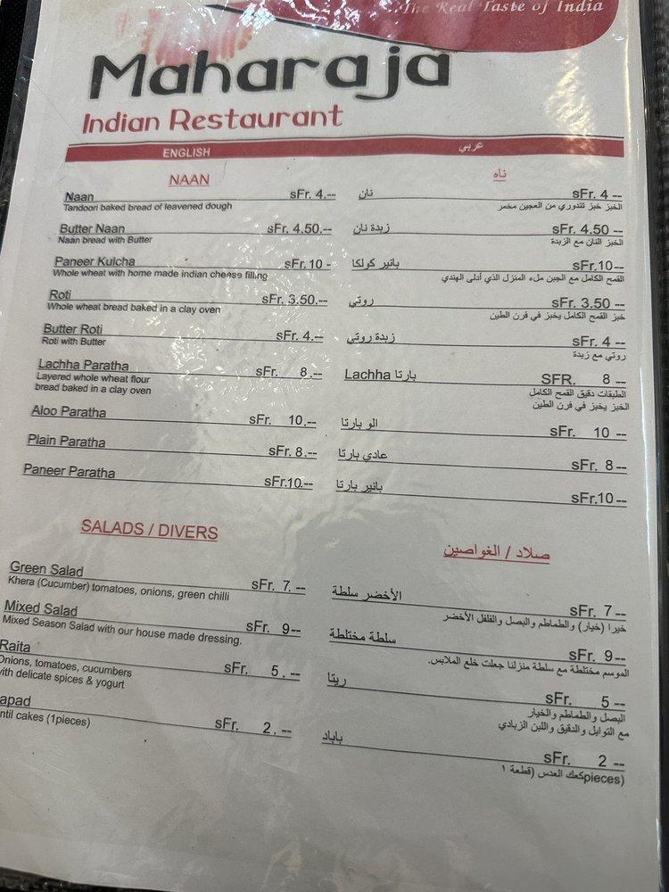 Menu da MAHARAJA Indian Restaurant, Interlaken